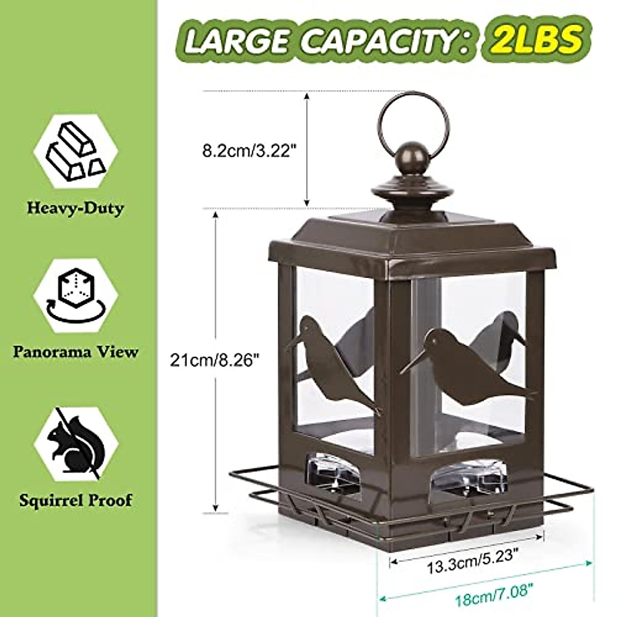 BOLITE 18034 Bird Feeder, Panorama Bird Feeder Single-Deck Lantern 8inch Tall Bird Feeder for Garden Yard Decoration, Bronze, 2lb