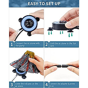 Uniclife Aquarium Volcano Ornament Kit Realistic Resin Volcanic Decoration with Air Stone Bubbler Colorful LED Light Decor for Fish Tank Landscape Addition and Oxygenation