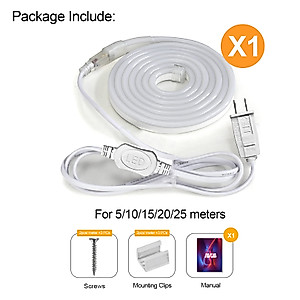 qnnp LED Neon Rope Light 16.4ft/5m LED Lights Strip AC110-120V Waterproof Cuttable Flexible Neon Strip Lights for Indoor&Outdoor Decoration Kitchen Bedroom Garden Hotel (Power Adapter Included)