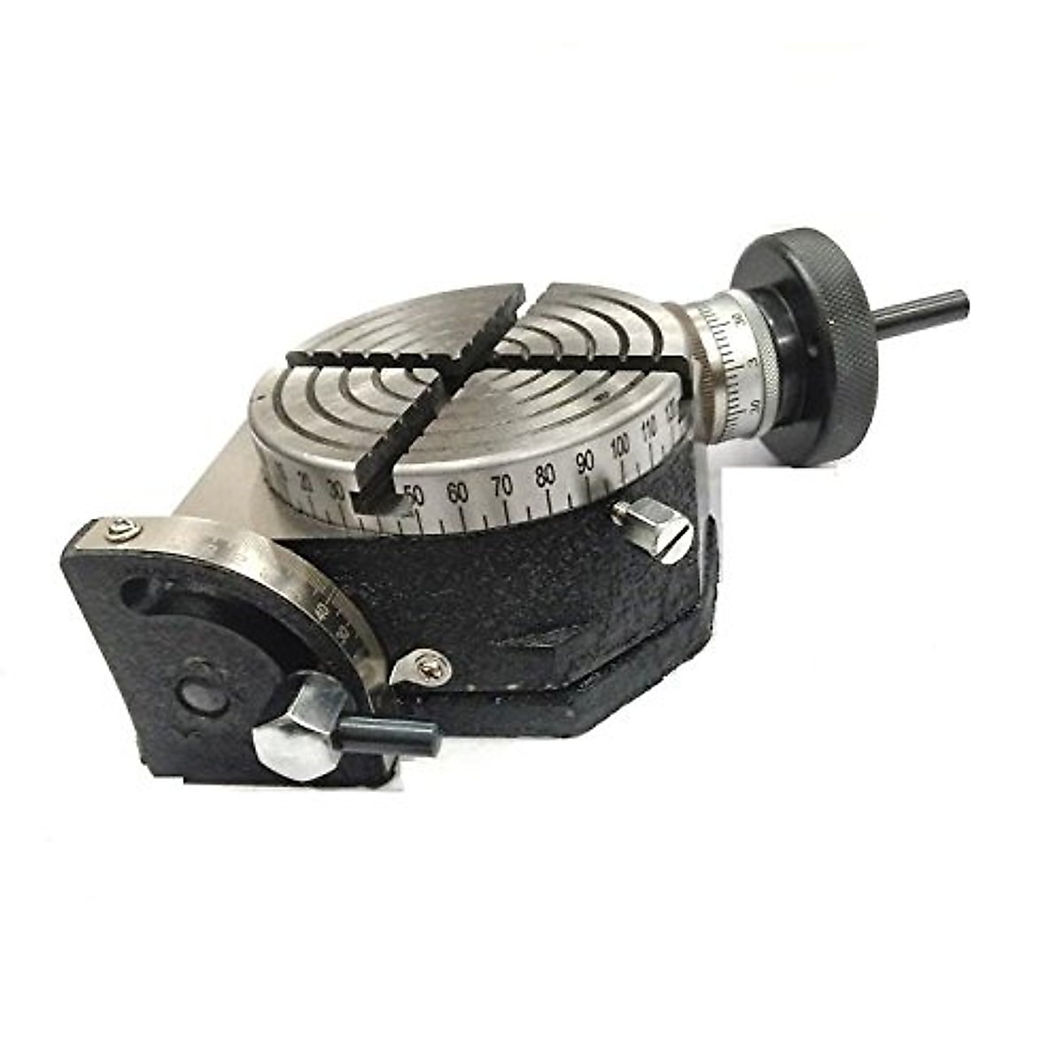 Precision quality 4"/ 100 mm tilting milling indexing rotary table with small chuck, back plate & fixing t nuts bolts-metalworking engineering machine tools (with 65 mm 3 jaw self-centering)