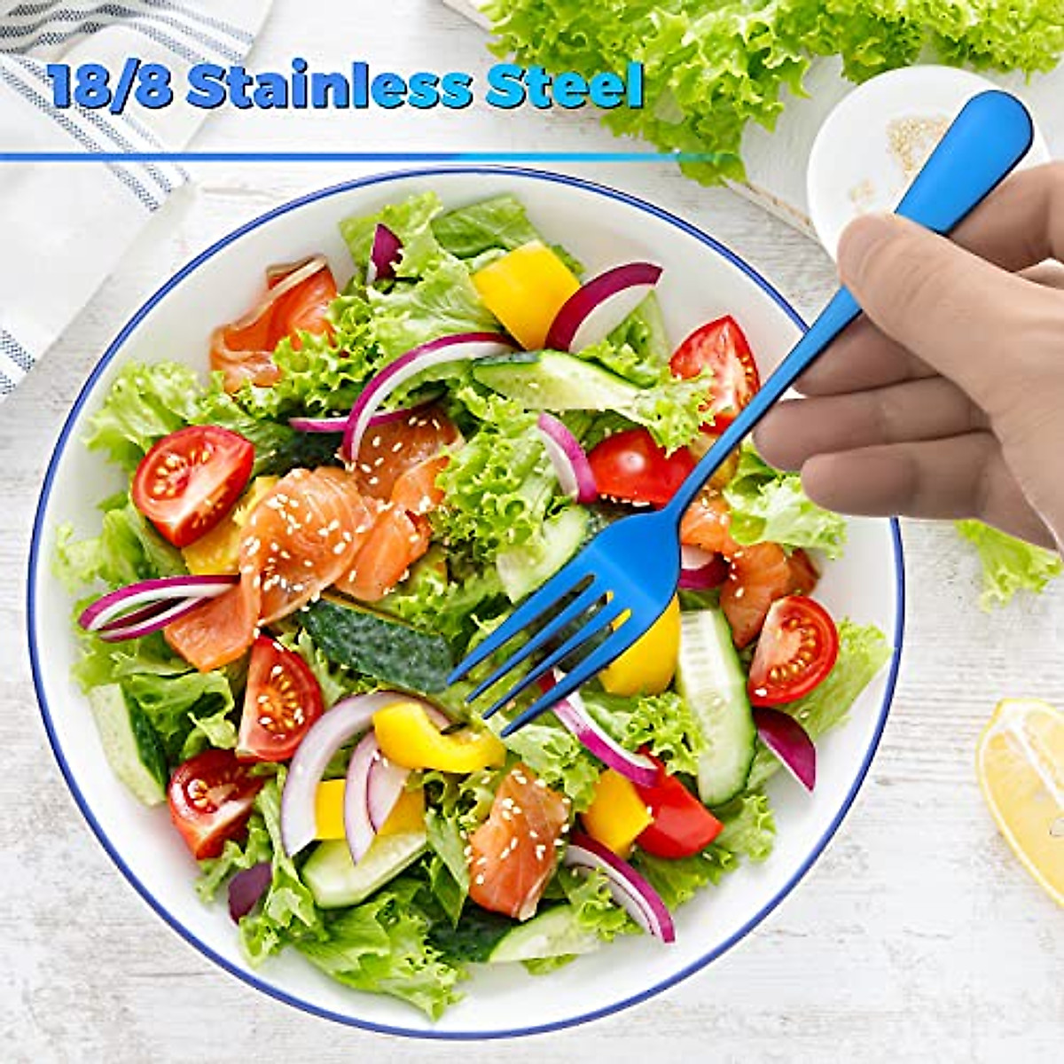 Blue Cutlery Set, 30 Pieces Silverware Set - Stainless Steel Flatware Sets for 6 - Mirror Polished Utensil Set, Essentials Eating Tableware Set for Home&Kitchen,Dishwasher Safe