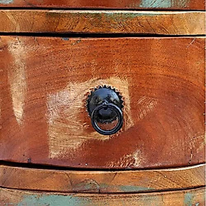 MAXCBD Nightstand Bedside Table Drawer Cabinet Reclaimed Cabinet with 3 Drawers Solid Wood Antique-Style Wooden Round Cabinet Storage Tower Dresser