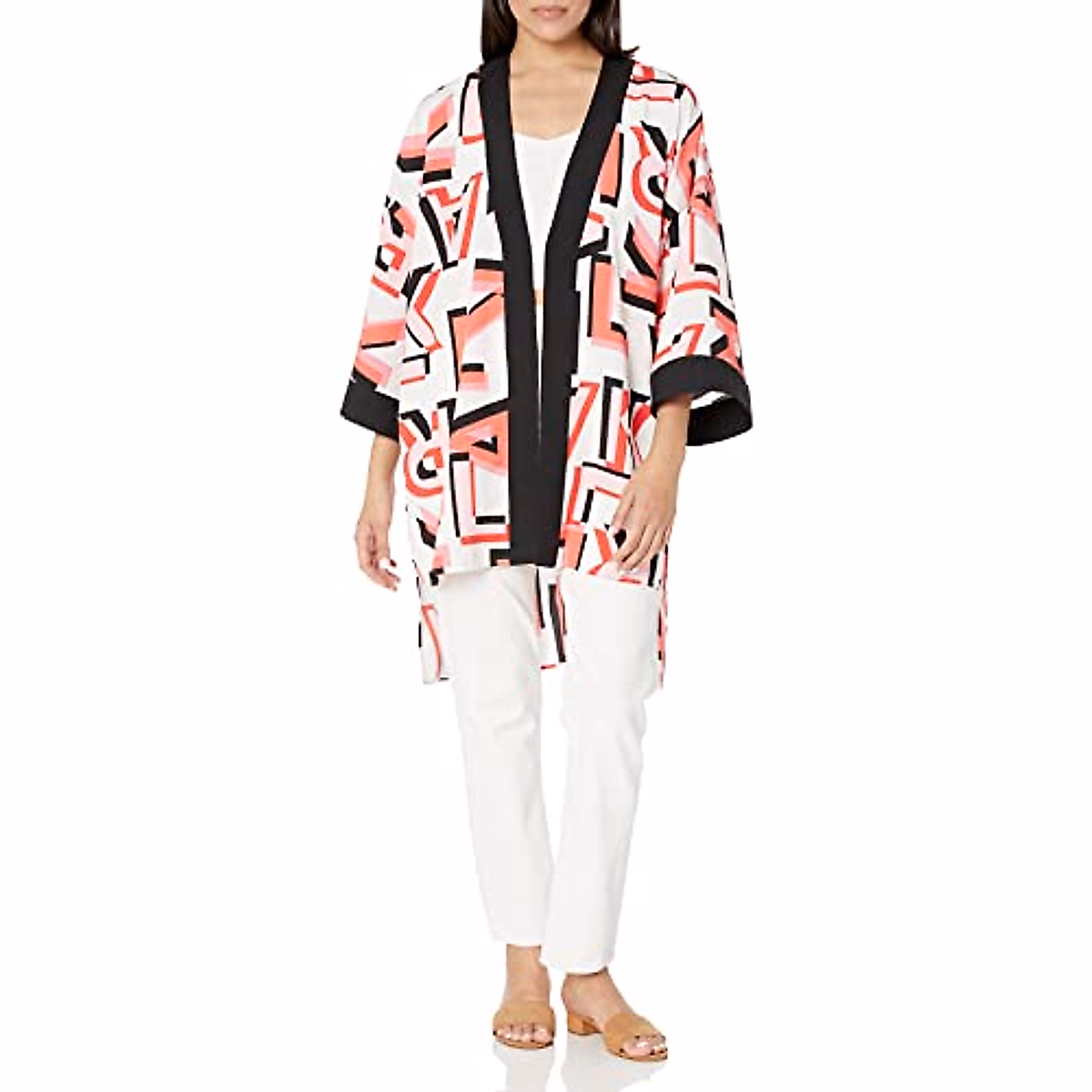 Karl Lagerfeld Paris Women's Logo Color Kimono, WHT Calypso CRL MLTI