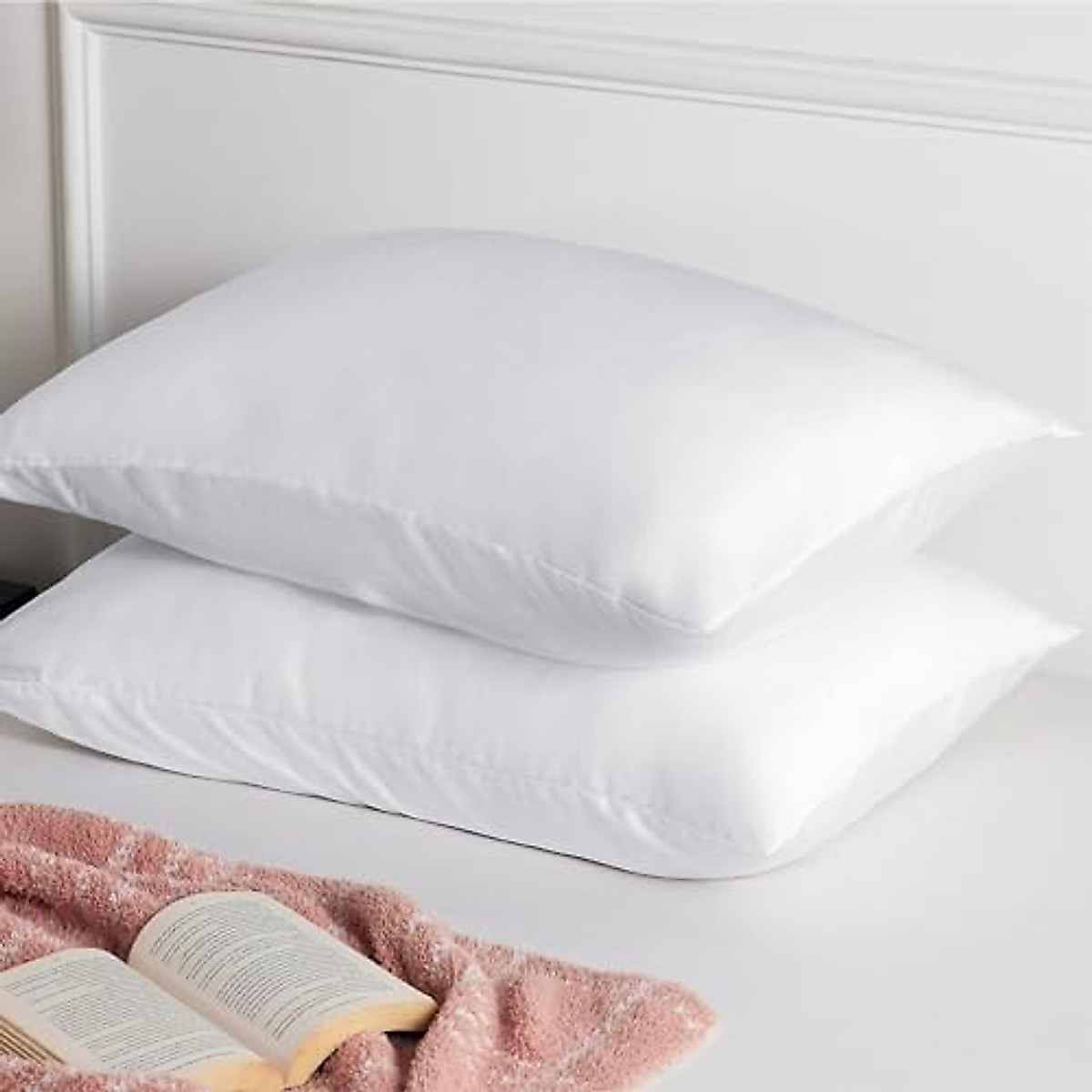 Bedsure Silky Satin Pillowcase, Similar to Silk Pillowcase for Hair and Skin，White Satin Pillow Cases 2 Pack,Pillow Case Cover with Hidden Zipper, Gifts for Women Men,20x30 Inches