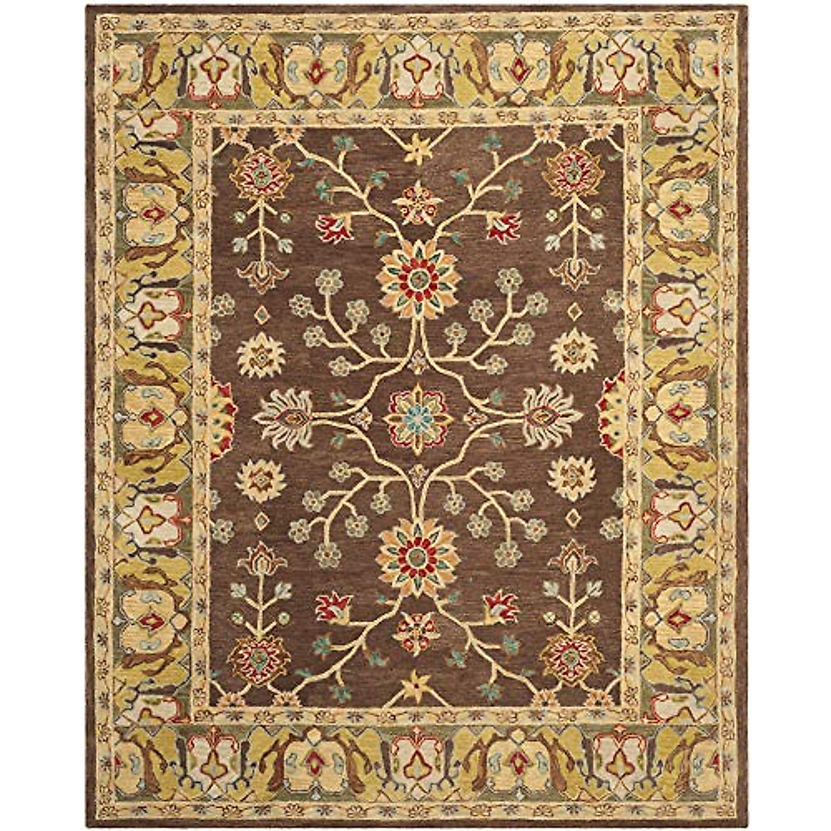 SAFAVIEH Anatolia Collection Area Rug - 8' x 10', Brown & Gold, Handmade Traditional Oriental Wool, Ideal for High Traffic Areas in Living Room, Bedroom (AN562A)