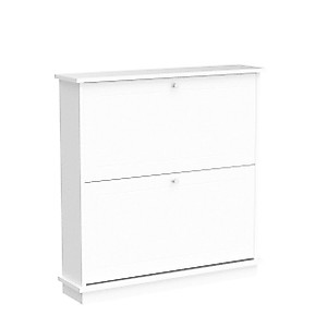 Haotian Shoe Cabinet with 2 Flip-Drawers, Freestanding Shoe Rack, Narrow Shoe Organiazer, Freestanding Shoe Rack, White, FSR99-W, 7.1" D x 29.9" W x 30.7" H, FSR99-W
