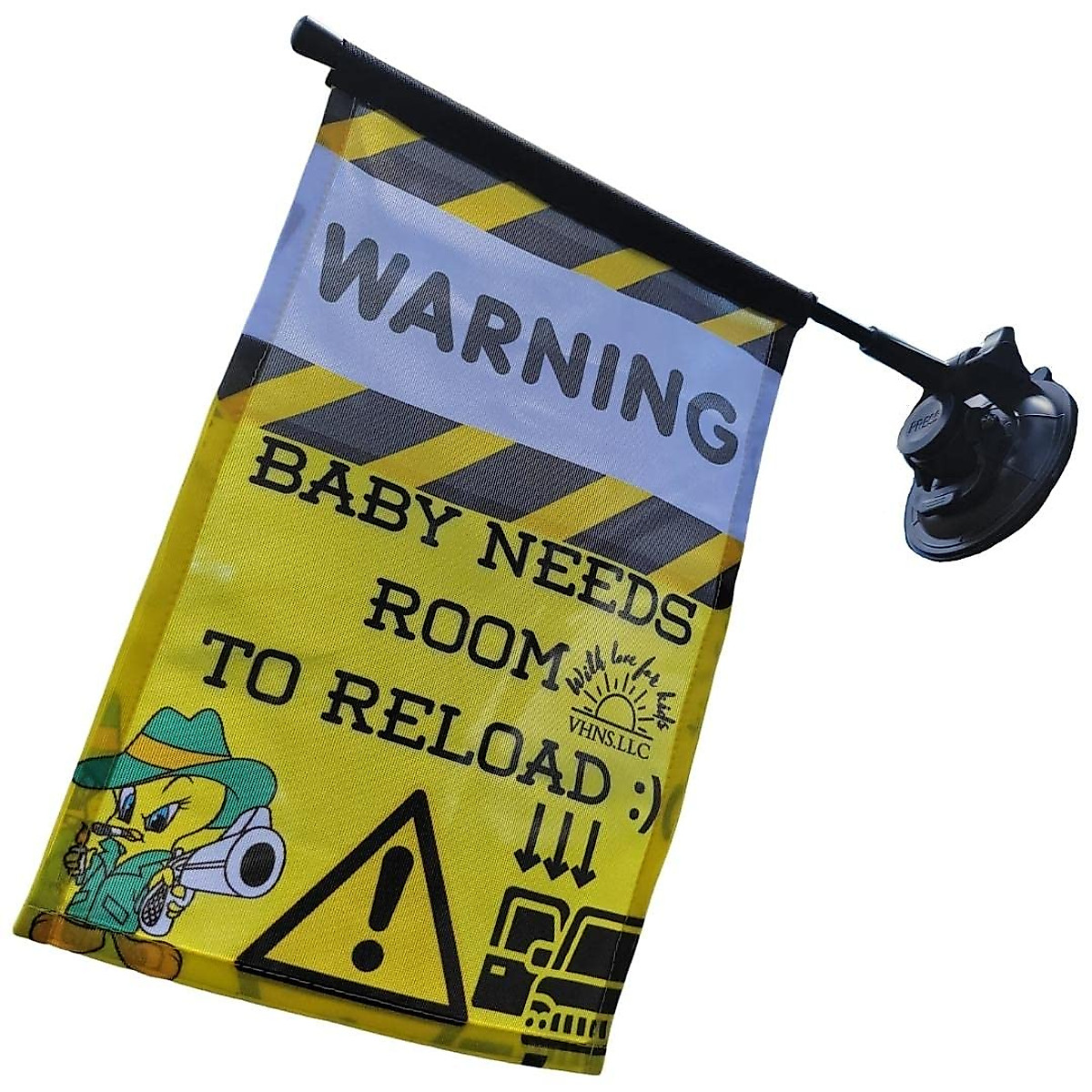 Baby Alert Car Flag Pole 8"x12" Inches Heavy Duty Carbon 12" Flag Pole and Suction Cup Side Car Space Access Notice Toddler Safe Door Access (Baby reload)