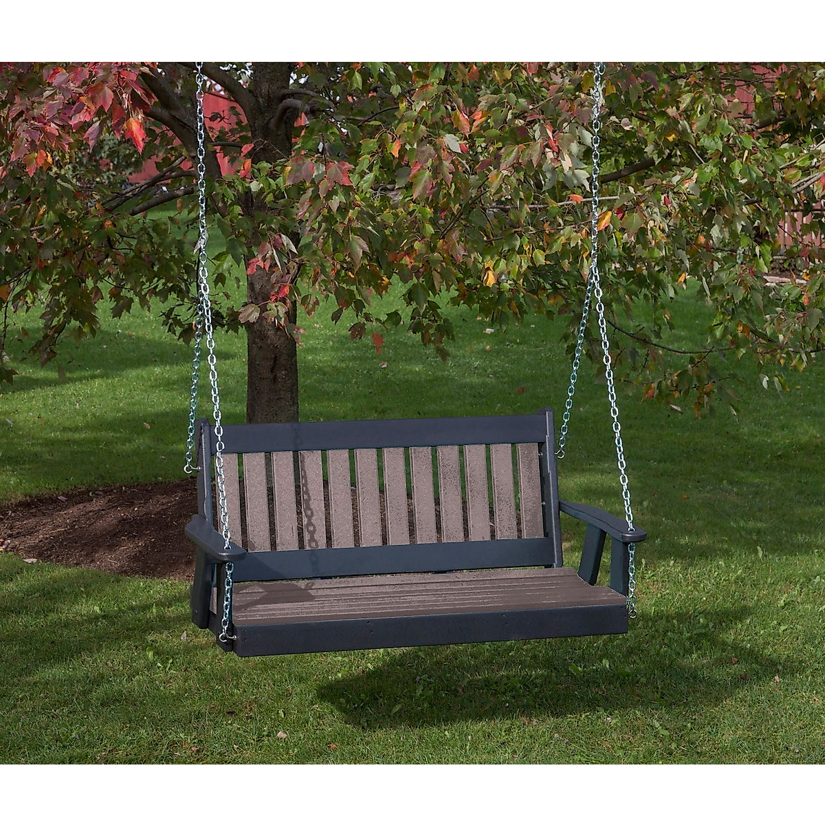 ECOMMERSIFY INC 5FT-Weathered Wood-Poly Lumber Mission Porch Swing Heavy Duty Everlasting PolyTuf HDPE - Made in USA - Amish Crafted