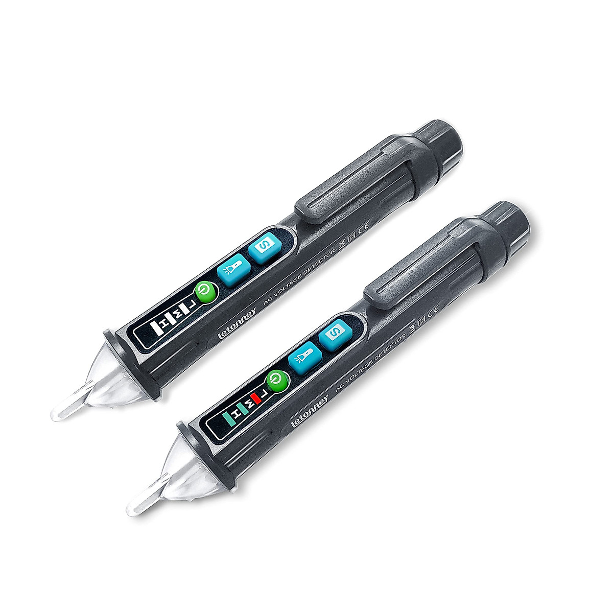 2PCS LETONNEY Voltage Tester, Non Contact Voltage Detector, Circuit Tester Dual Range Voltage Sniffer AC 12V-1000V/48V-1000V, Live/Null Wire Tester with Alarm and Flashlight (Gray)