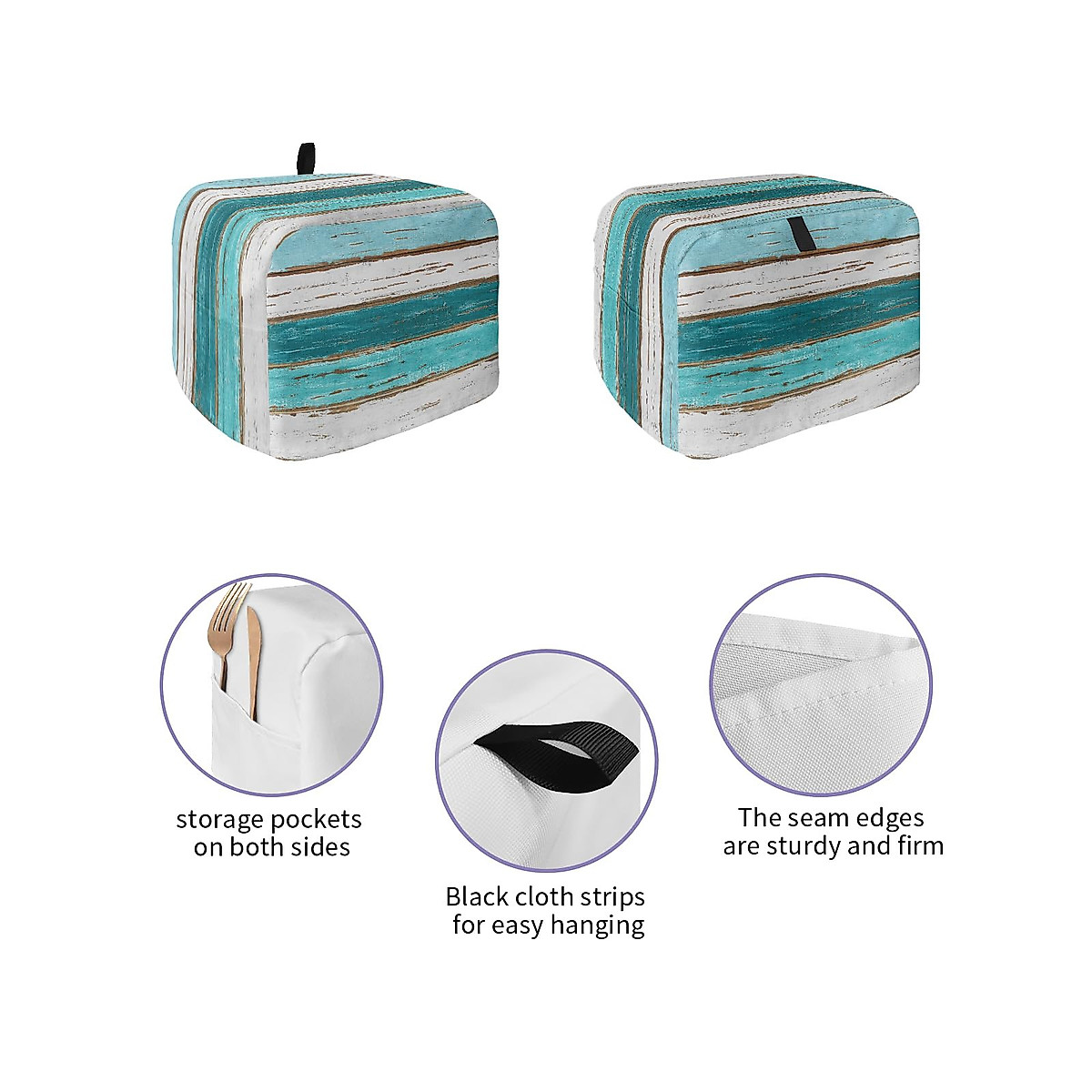 2 Slice Toaster Cover, Bread Machine Cover Vintage Farm Teal Ocean Aqua Green Blue Wood Grain Kitchen Appliance Dust Cover with Top Handle Fingerprint Protection Lightweight Kitchen Toaster Cover