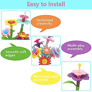 GrowFun DIY Flower Garden Building Kits Educational Activity Gifts Toys for Preschool Toddlers Pretend Play Birthday for Kids Age 3 4 5 6-136PCS