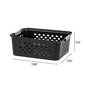 IRIS USA Plastic Storage Basket, 6-Pack, Medium, Shelf Basket Organizer for Pantries, Kitchens, Cabinets, Bedrooms, Black