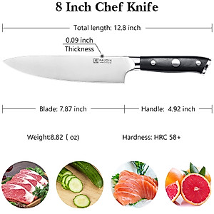 PAUDIN Chef Knife 8 Inch, Professional Kitchen Knife, 7Cr17MoV German Stainless Steel Forged Chefs Knife with Ergonomic G10 Handle, Classic Chef's Knife Meat Knife with Gift Box