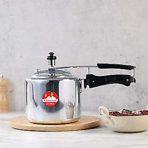 Wonderchef Ultima Inner Lid Indian Cooking Aluminum Pressure Cooker, 3 Quarts, Silver