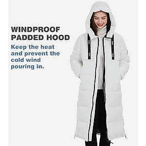 PUREMSX Winter Designer Insulated Parka, Womens Vegan Down Skiing Hiking Thick Arctic Warm Overcoat Quilted Long Jacket,White,Small