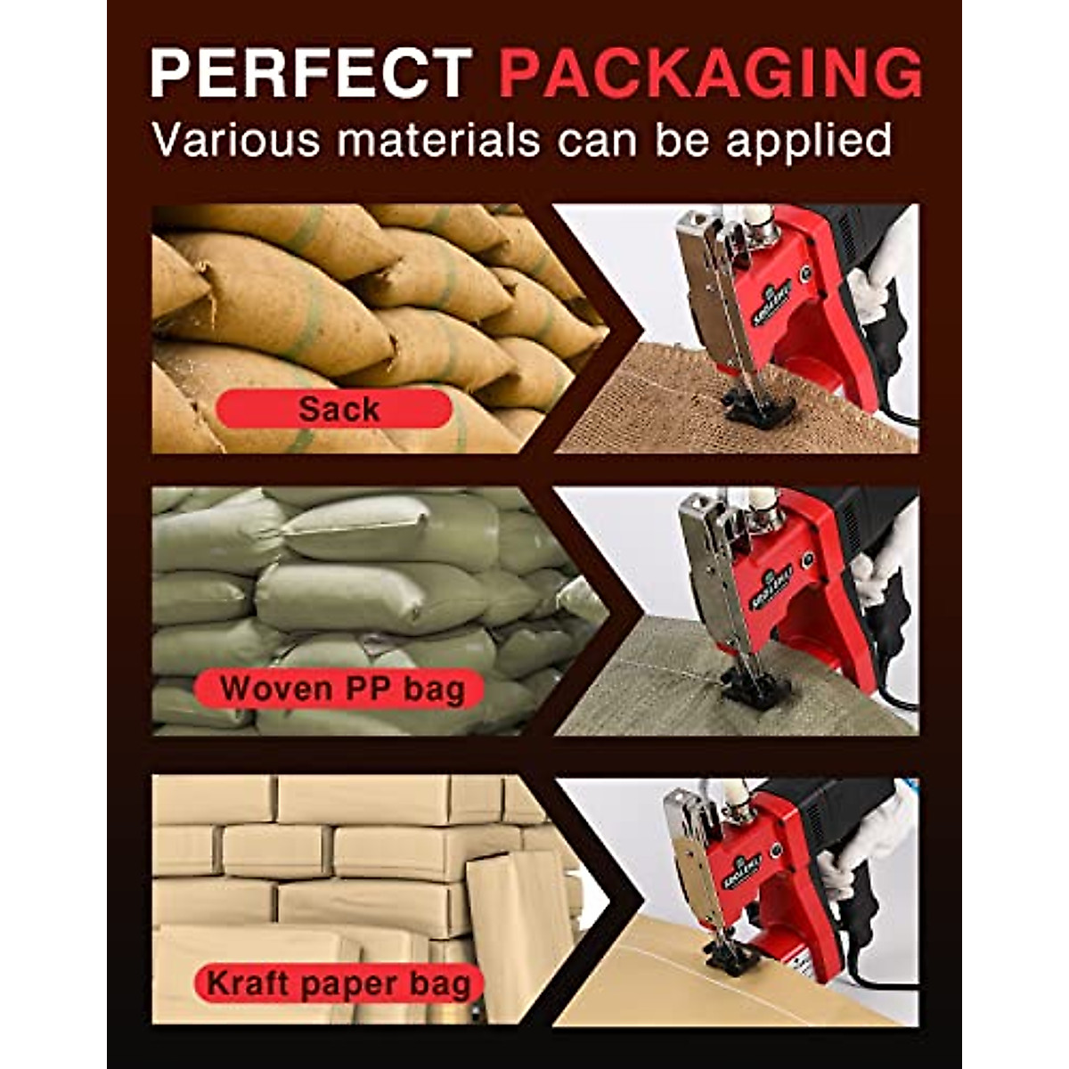 Spolehli Bag Sewing Machine Bag Sealing Machine Bag Closer Bag Closing Machine Bag Stitching Machine Industrial Sewing Machine Bag Sealer Sealing Machine for Sack Woven Kraft Kraft Paper Bag Sealing 110v US plug with CE (Red)