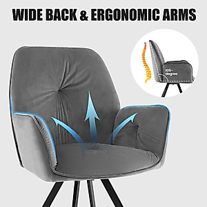 Giantex Upholstered Swivel Velvet Accent Chair Set of 2, Desk Chair No Wheels, Max Load 300 Lbs, Velvet Tufted Swivel Armchair with Metal Legs for Living Room Small Space Home Office Study (Gray)