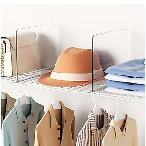 HBlife 6 Pack Acrylic Wire Shelf Dividers, Clear Closet Shelf for Wire Closet, Closet Separator for Shelves Bedroom Sweater Organizer for Closet, Easy to Install