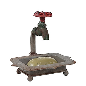 Creative Co-Op Rustic Metal Soap Dish with-Faucet