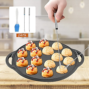 Cast Iron Takoyaki Pan,15 Hole NonStick Octopus Ball Maker Round Cooking Plate 1.5" Half Sphere Takoyaki Maker