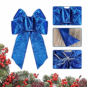 Lulu Home Holiday Small Bows, 10" x 7" Blue Velvet Bow Knots, Wired Edge Decorative Bows for Gift Wrapping DIY Crafts Supplies, 8 Packs