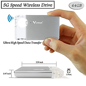 V-Smart CrystalDisk 5G Wireless Transmission USB Flash Drive | Super-Fast Speed, Universal External Storage Drive for iPhone, Android, Tablets, Computers | (64GB, Silver)