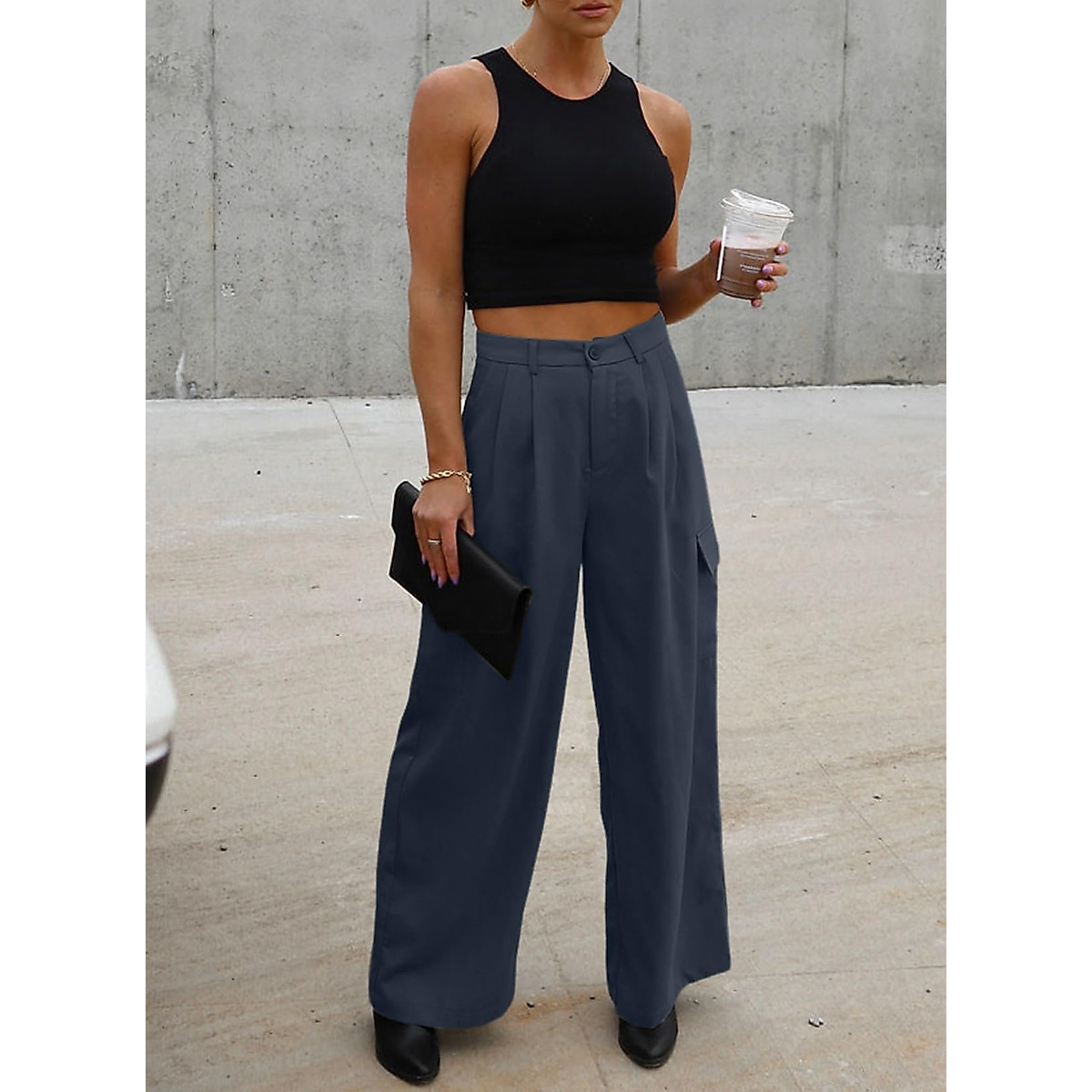 Dokotoo Women's High Waisted Baggy Wide Leg Pants - Mom Boyfriend Cargo Jeans for Women - Trendy Casual 2024 Trouser - 4 Pockets - Gray