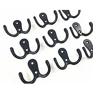 20 Pieces Double Prong Robe Hook Rustic Hooks Retro Cloth Hanger Coat Hanger Heavy Duty Double Prong Coat Hooks Wall Mounted Utility Hook with 44 Pieces Screws (Black Color)