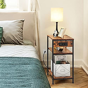 SEHERTIWY Nightstand with Charging Station, Side Tables Living Room, Bed Side Table/Night Stand, 3-Tier End Tables with USB Ports and Power Outlets, Small Nightstand for Small Spaces
