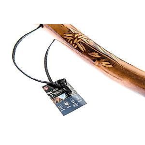 SE 60-Inch Natural Wood Walking Stick with Root Head & Steel Tip - Hand-Carved Floral Design, Huangtang Wood, Grooved Grip - WS631-60RH