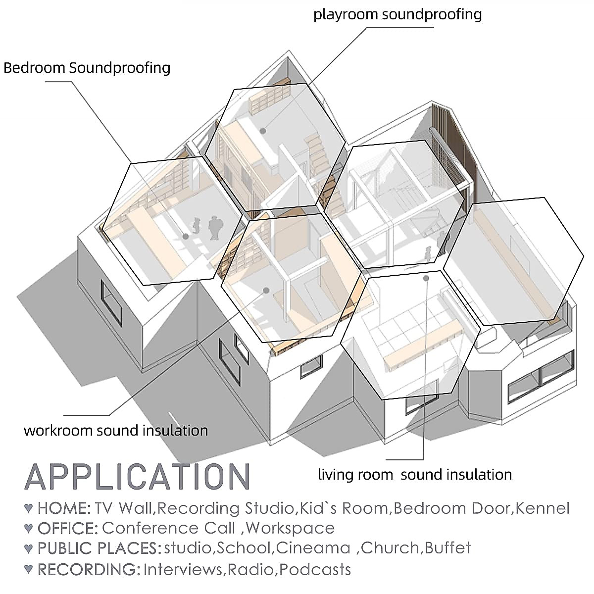 Balkwan Self-adhesive Acoustic Panels Hexagon Art Decor Sound Proof Padding Sound Dampening Panel Acoustic Foam Wall Tiles, 6.8" x 7.9" x 0.35" Beveled Edge 6 pack (7.8 Inch, Dark Blue)