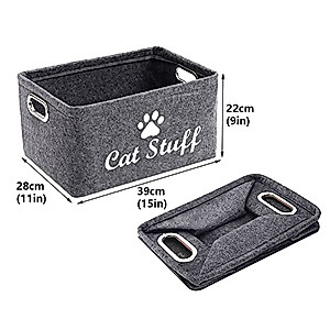 Brabtod Foldable Fabric Felt Storage Bins with Handles, Pet Supplies Storage for Bedroom, Closet, Toys, Laundry Cute Storage Baskets -gray-cat