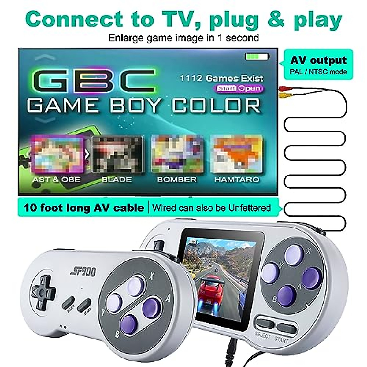 SF2000 Retro Handheld Game Console - Built in 6180+ Classic Video Games,3.0 inch IPS Screen, Supports External TF Card, 2.4G Wireless Handles, AV Output Plug & Play 4K Game Console…