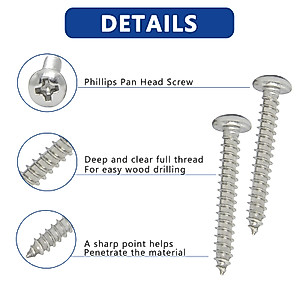 JROUTH 550Pcs Stainless Steel Wood Screws Assortment Kit, Philips Pan Head Sheet Metal Screws Self Tapping Screws, #4,#6,#8,#10,#12, Length 1/4" to 2" - Silver