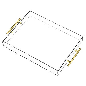 HIIMIEI Acrylic Serving Tray 12x16 Inch, Clear Trays with Gold Handles, Decorative able Tray for Coffee, Appetizer, Breakfast, Bathroom, Vanity
