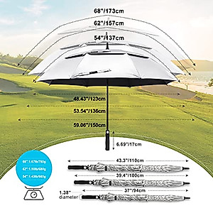 Gonex 68 Inch Silver Extra Large Golf Umbrella, Automatic Open Travel Rain Umbrella with Windproof Water Resistant Double Canopy, Oversize Vented Umbrellas for 2-3 Men and UV protection, Black