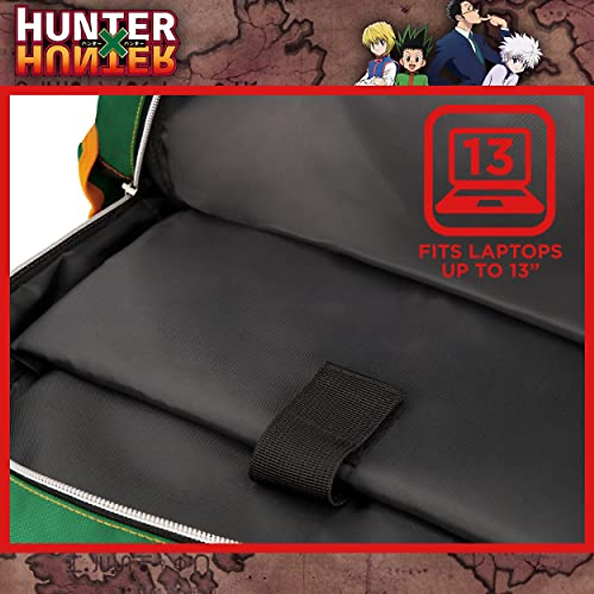 Concept One Hunter x Hunter 13 Inch Sleeve Laptop Backpack, Padded Computer Bag for Commute or Travel, Green
