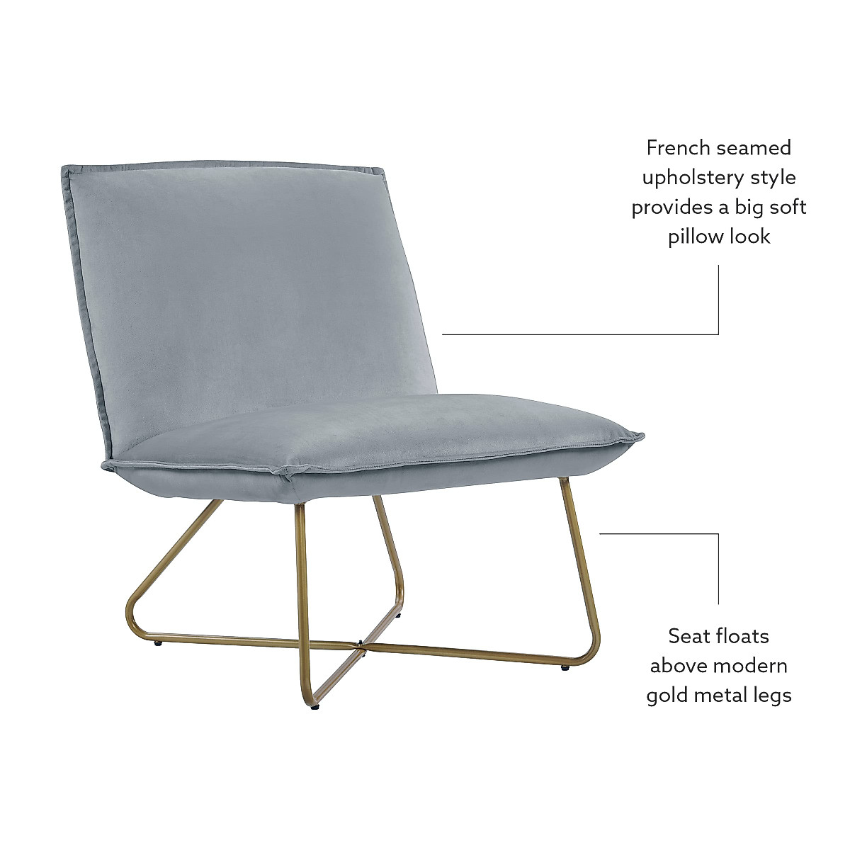 Linon Light Grey Velvet Gold Metal Base McAllister Accent Chair