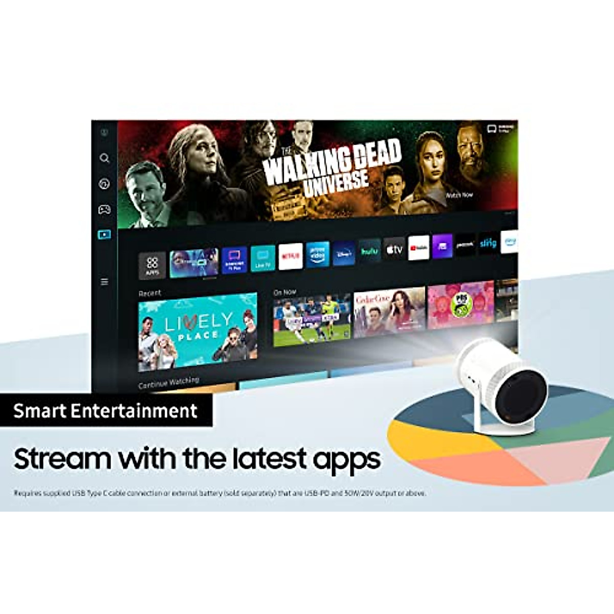 SAMSUNG 30”- 100” The Freestyle Smart Portable Projector, FHD, HDR, SP-LSP3BLAXZA with a SAMSUNG The Freestyle Skins for Smart Portable Projector, Device Cover Sleeve, 2022 Model, Blossom Pink (2022)