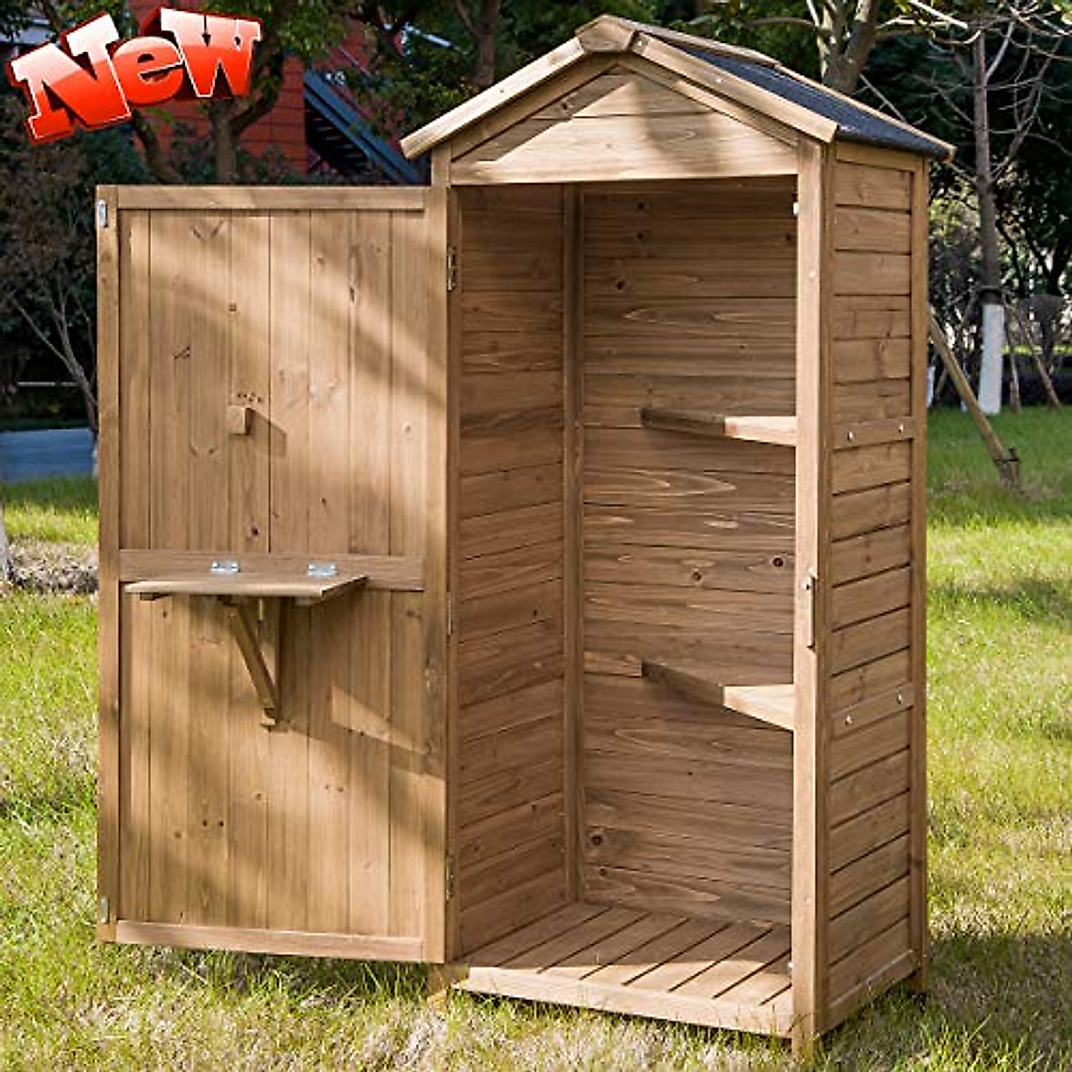 DANGRUUT Outdoor Storage Sheds, Fir Wood Tool Lockers with Workstation, Garden Wooden Arrow Shed, Organizer Cabinet for Backyard，Garden，Patio
