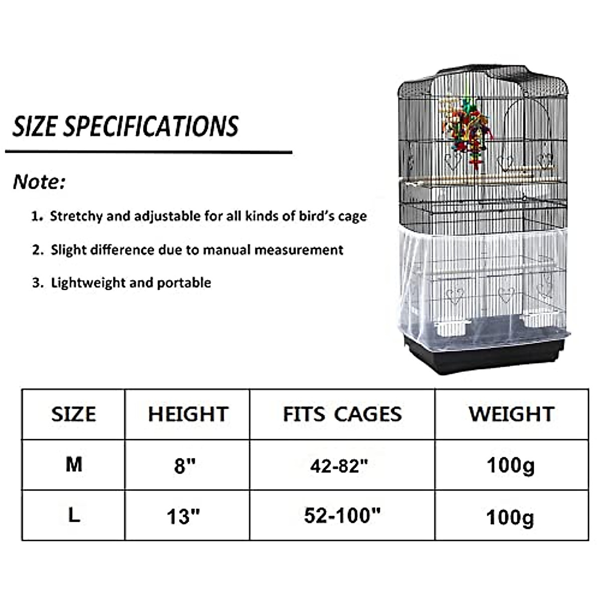 MIDOGAT Bird Cage Cover Seed Catcher, Bird Seed Guards Catchers, Parrot Nylon Mesh Net Cover, Stretchy, Prevent Scatter, Reusable (M)