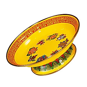 Garneck Buddha Offering Bowl Retro Decor Buddhist Buddhist Fruit Plate Traditional Chinese Round Serving Plates Vintage Enamel Dessert Tray for Altar Cupcake Holder Enamel Serving Plate