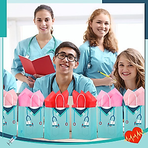 30 Pieces Nurse Graduation Gifts Bag, Thank You Nurse Craft Paper Goodie Bags with Handles Scratch Panel for Nurse Coworkers Medical Graduation Party Nurse Appreciation Week Gifts Supplies (Fresh)