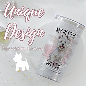 Onebttl Westie Gifts for Women, Westie Lover Gifts, 20oz (590ml) Westie Glitter Tumbler with Lid and Straw, for Christmas, Birthday, Gifts for Westie Mom