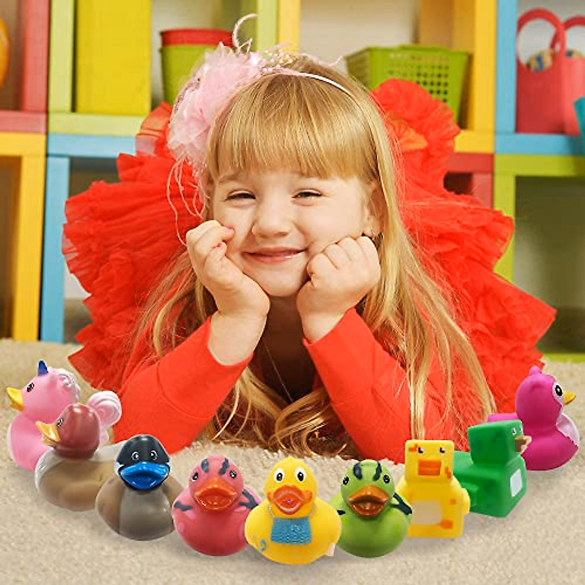 ArtCreativity Assorted Rubber Duckies for Kids and Toddlers - Pack of 12 Cute Duck Bath Tub Pool Toys in Multiple Characters, Fun Carnival Supplies, Birthday Party Favors for Boys and Girls