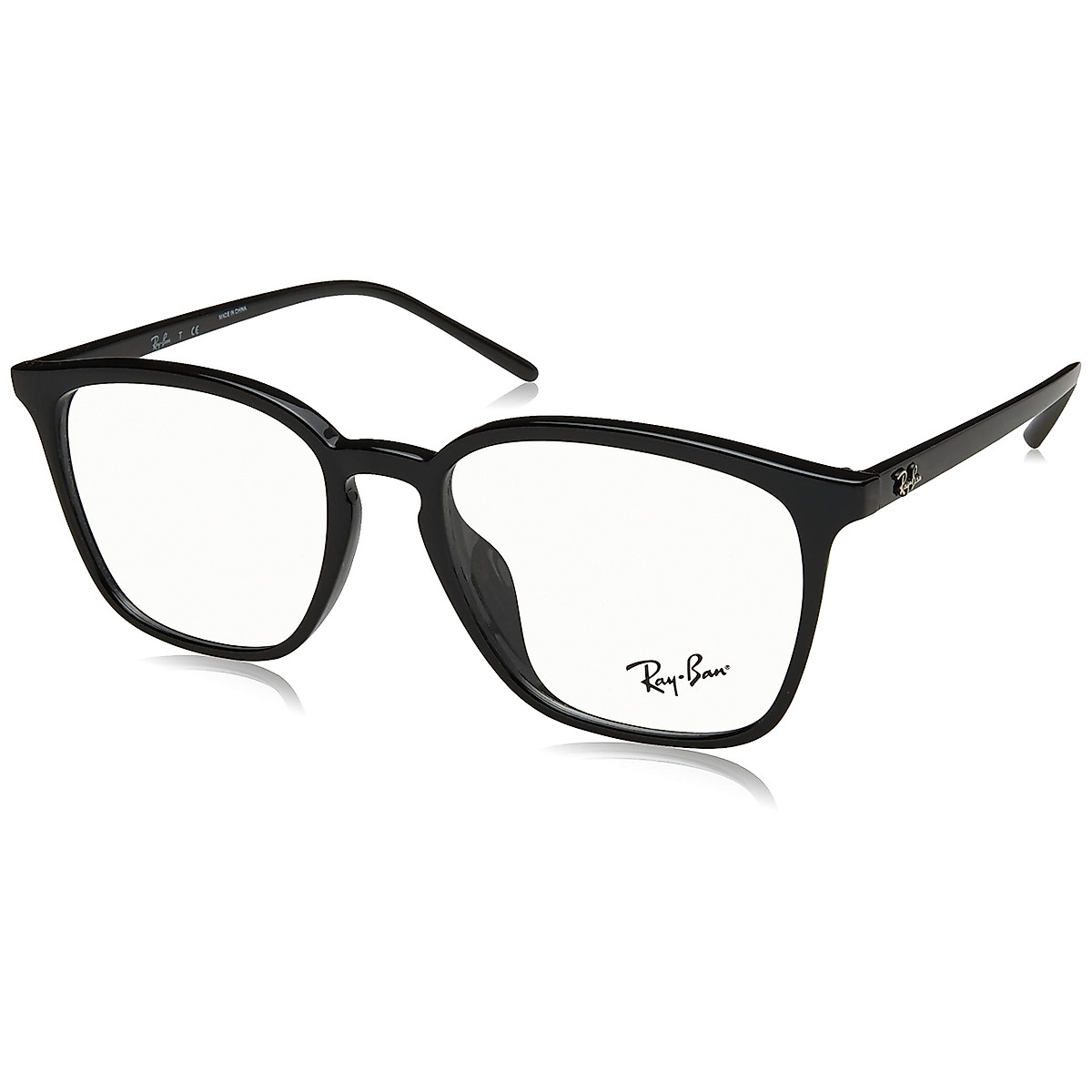 Ray-Ban RX7185F Low Bridge Fit Square Prescription Eyeglass Frames, Black/Demo Lens, 54 mm