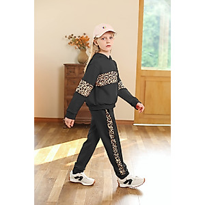 HopeKitt Girls Jogger Set 2 Piece Hoodie and Sweatpants Kids Clothing Sets Winter Outfit Black 12Y