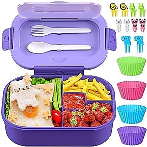 TIME4DEALS Lunch Box Kids Adult Bento Box Bento-Style Lunch Box 1300ml Ideal Portion Size Leak Proof Bento Lunch Box for Teens Toddlers, BPA Free Lunchbox Containers for School Work Picnic (Purple)