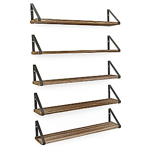 Wallniture Ponza 24" Floating Bookshelf, Wood Floating Shelves for Wall Storage, Rustic Wall Shelves for Bedroom, Living Room, Bathroom, Kitchen Set of 5