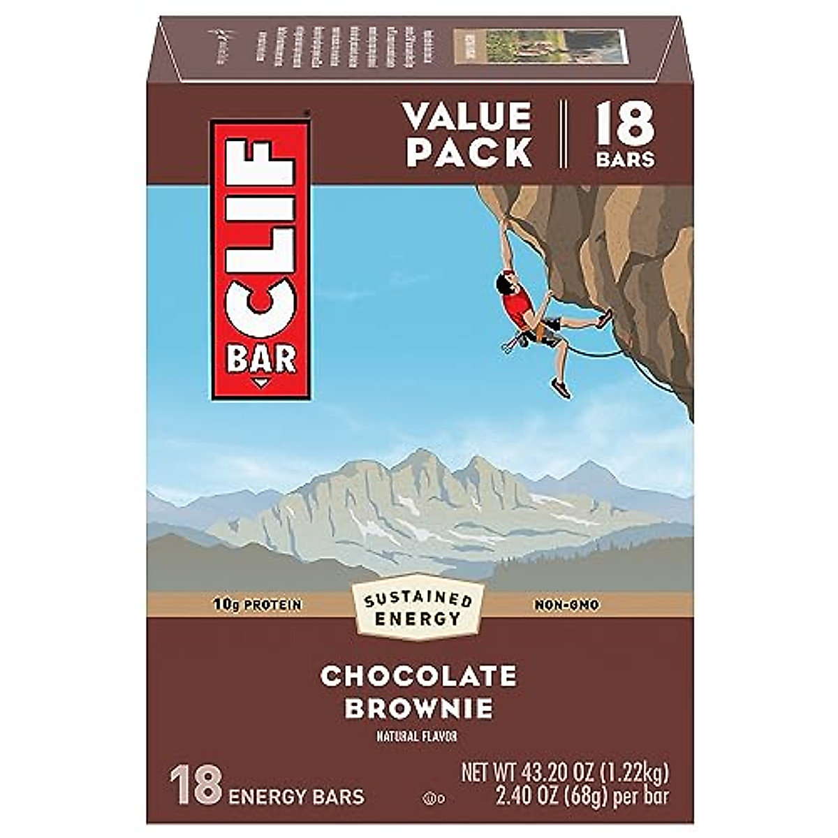 Clif Bar - Chocolate Brownie Flavor - Made with Organic Oats - 10g Protein - Non-GMO - Plant Based - Energy Bars - 2.4 oz. (18 Pack)